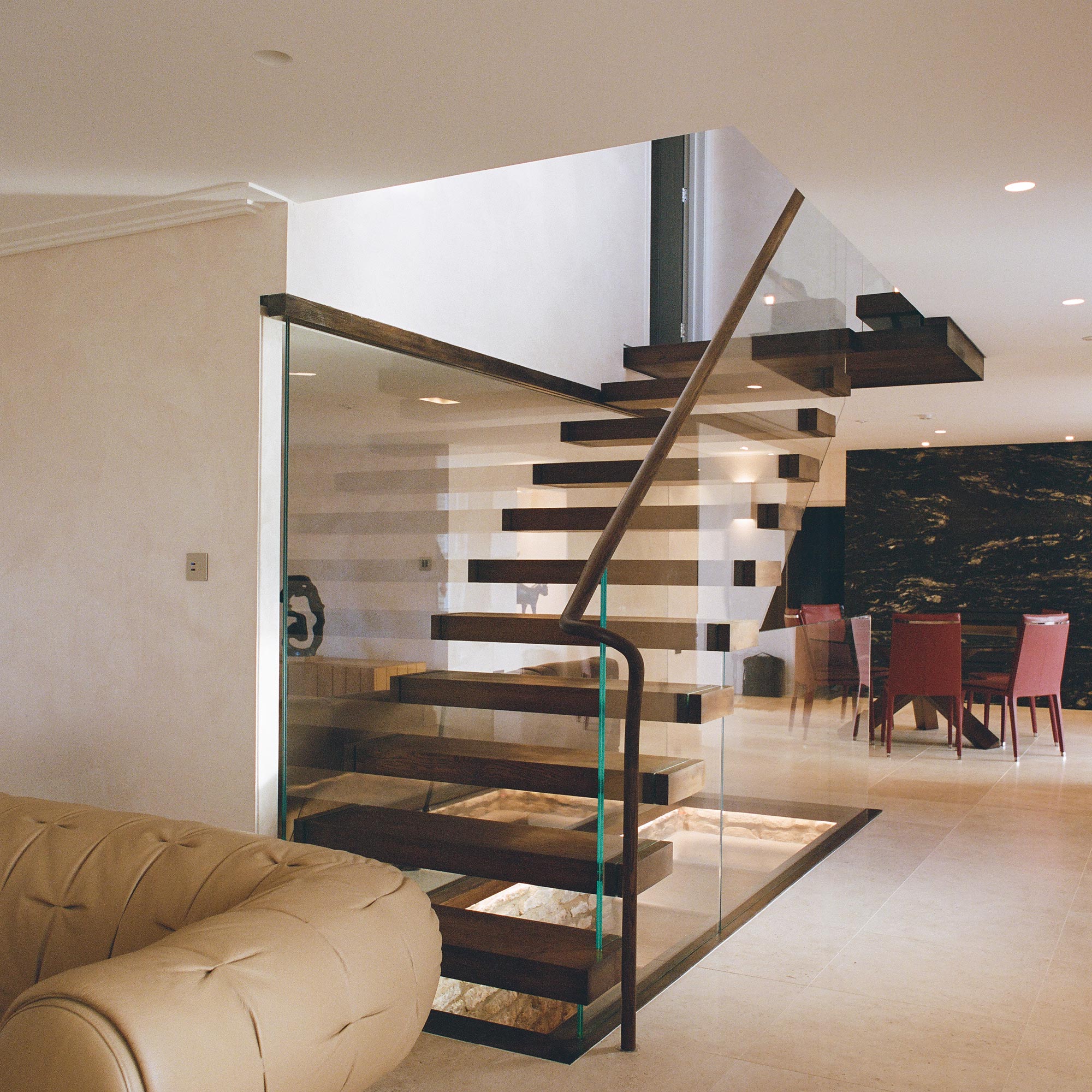 Feature Stair with Glass Balustrade, Bedfordshire - Bisca Staircase Design